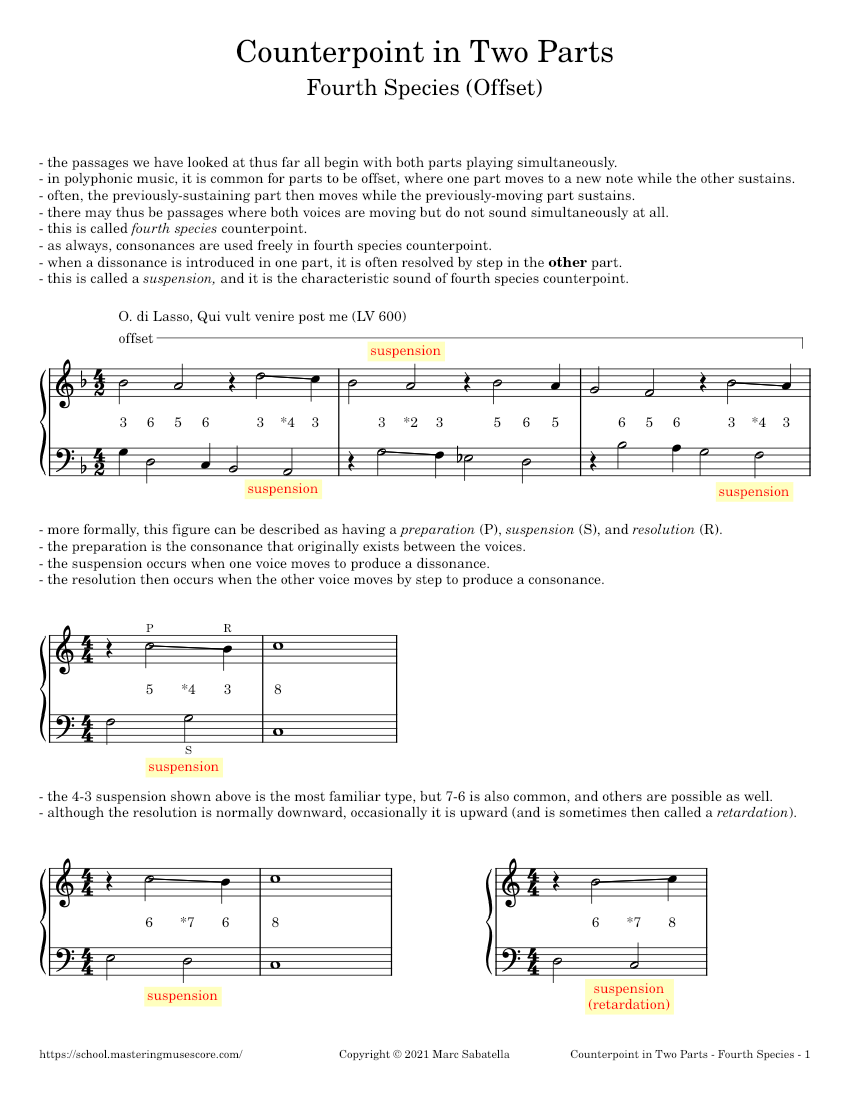 Counterpoint in Two Parts: Fourth Species Sheet music for Piano (Solo ...