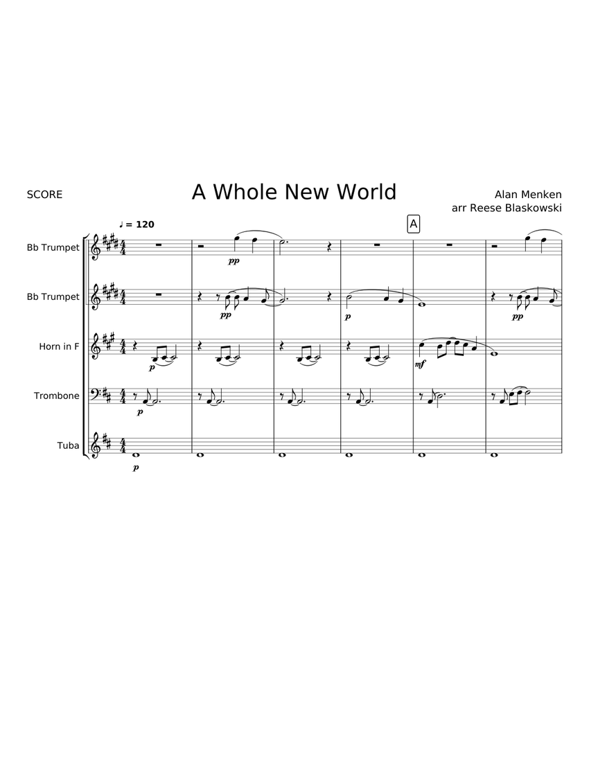 A Whole New World Sheet music for Trombone, Tuba, Trumpet in b-flat ...