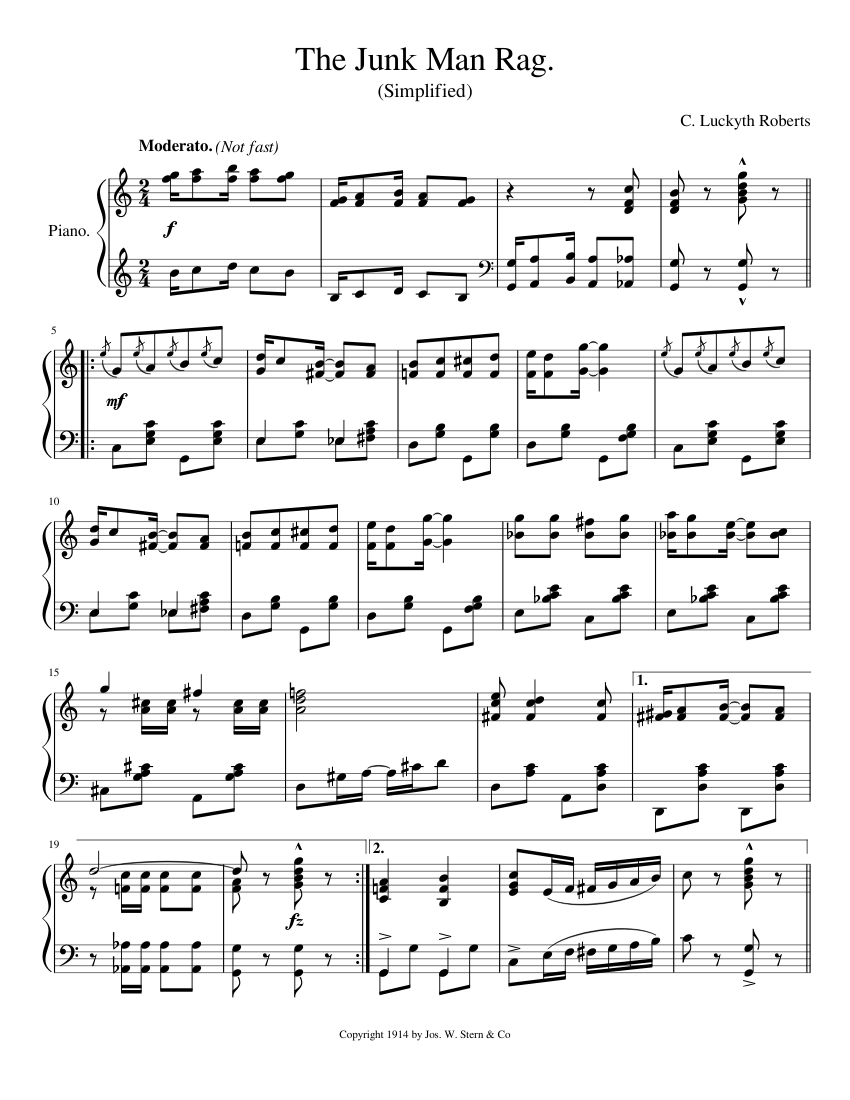 The Junk Man Rag - Simplified Version Sheet music for Piano (Solo ...