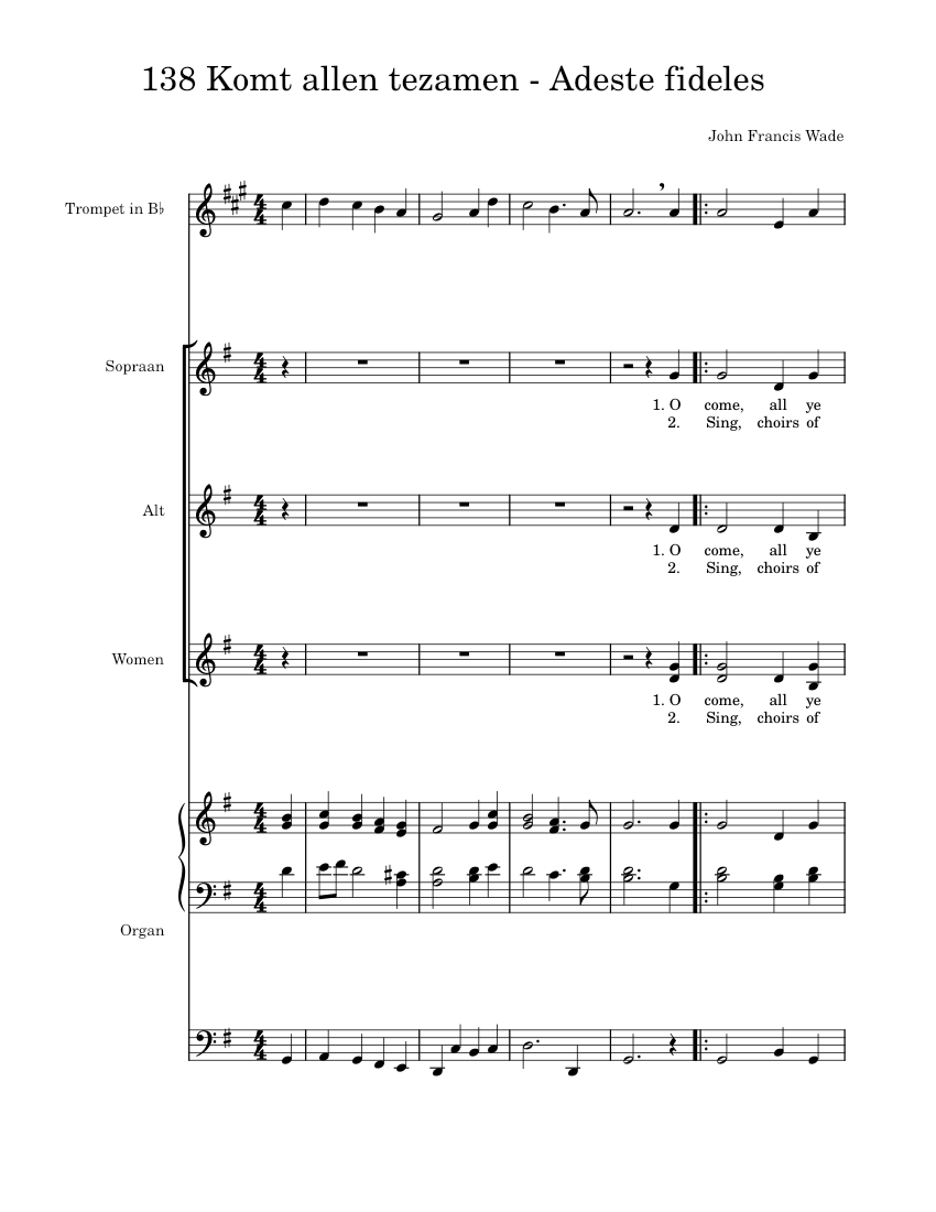 138 Komt allen tezamen - O come, all ye faithful Sheet Music for ...