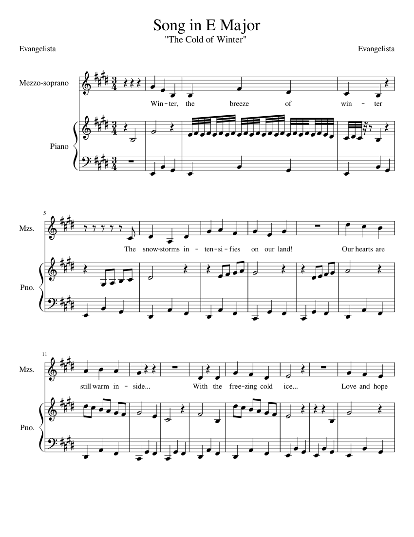 Song in E Major Sheet music for Piano, Mezzo soprano (Solo) | Musescore.com