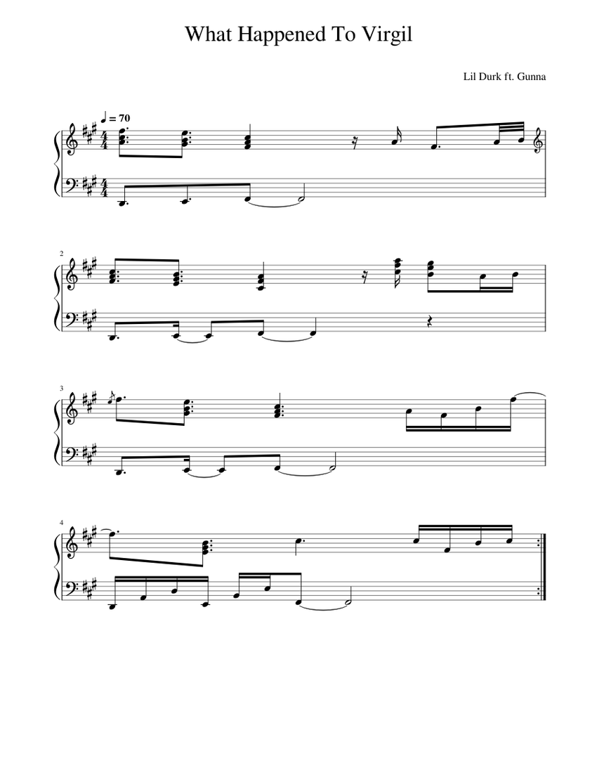 What Happened to Virgil – Lil Durk ft. Gunna Sheet Music for Piano ...