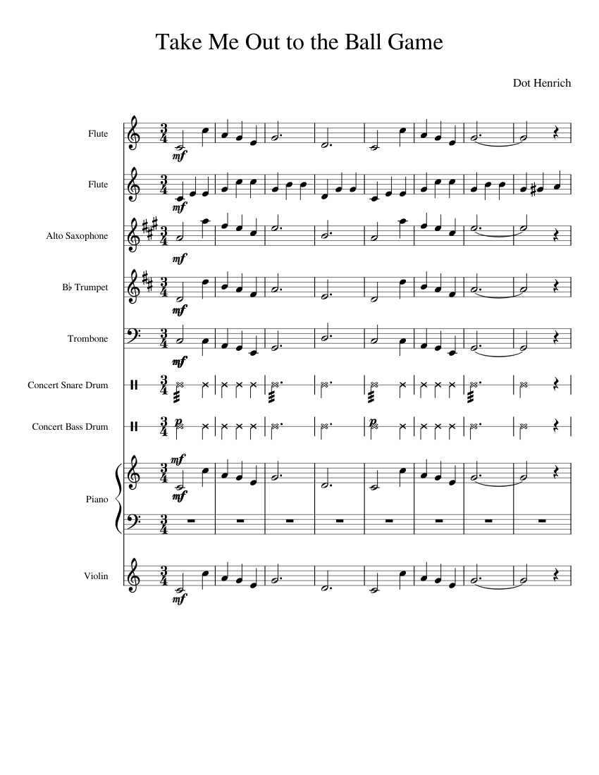 Take Me Out To The Ball Game Sheet Music for Piano, Trombone, Flute ...
