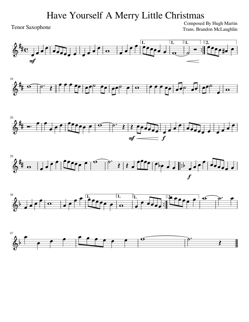 Have Yourself A Merry Little Christmas Sheet Music for Saxophone tenor ...