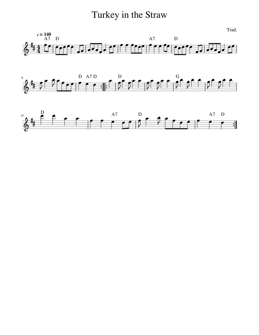 Traditional music - Turkey in the Straw Sheet Music with Chords for ...
