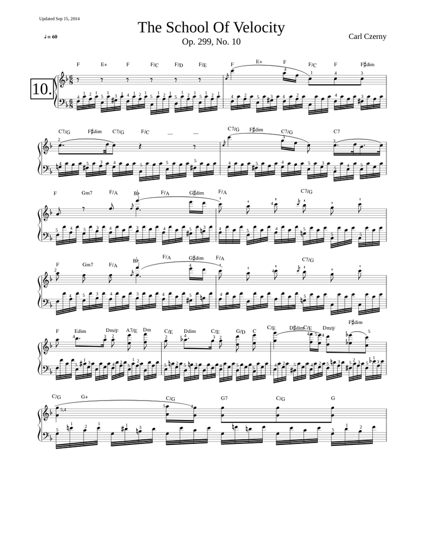 Czerny - The School of Velocity (Op.299) - no. 10 Sheet Music with ...