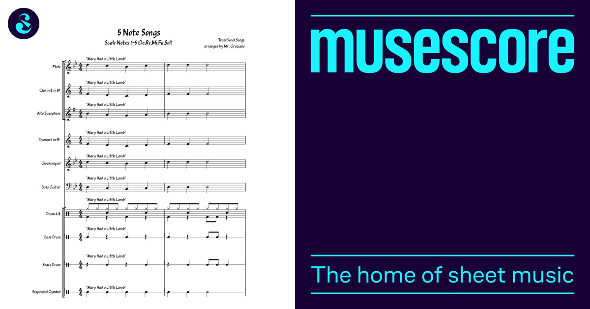 5 Note Songs for Beginning Band Sheet Music for Flute, Saxophone alto ...