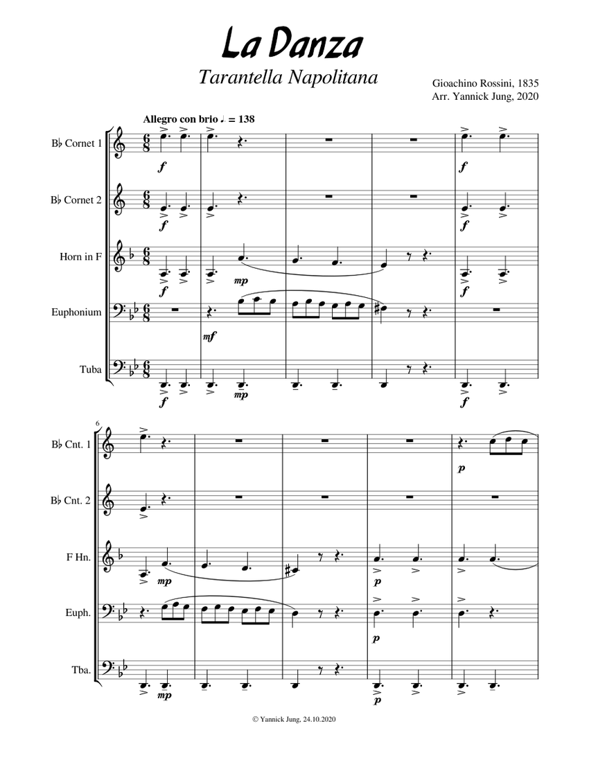 La Danza - Tarantella Napolitana (Rossini) for Brass Quintet Sheet ...