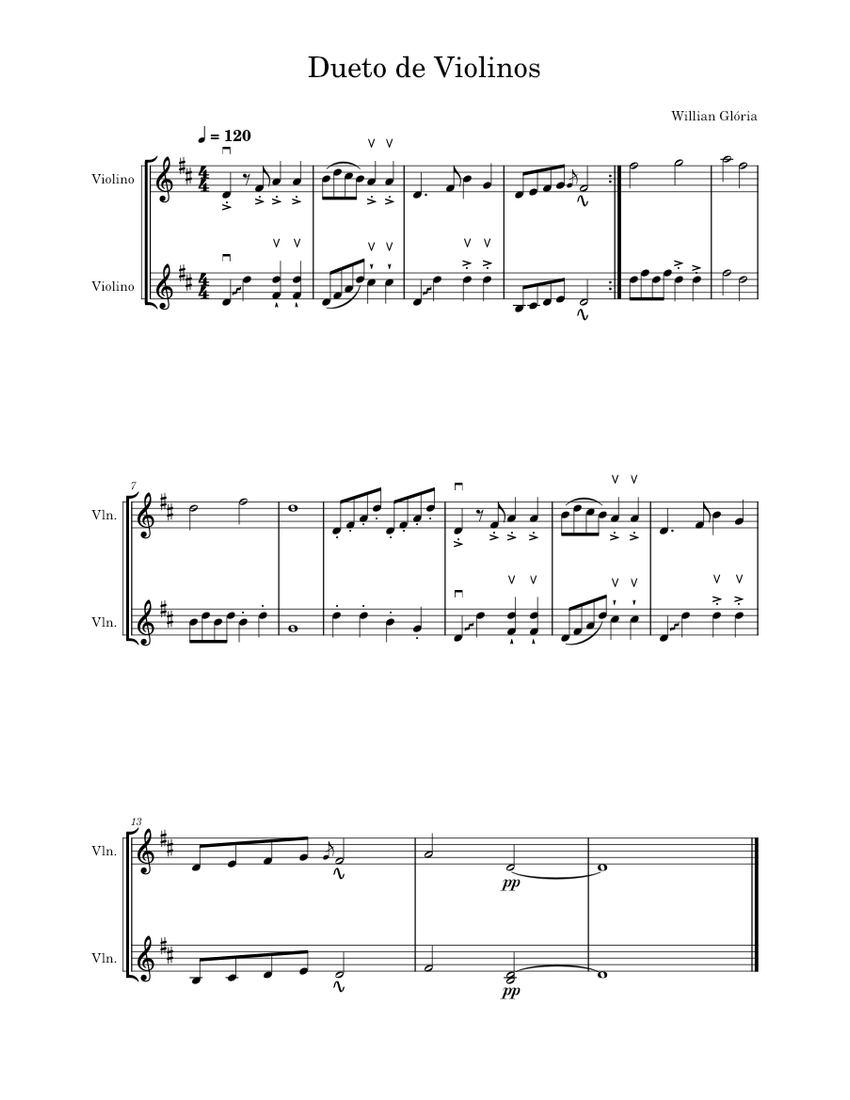 Dueto de Violinos Sheet music for Violin (String Duet) | Musescore.com