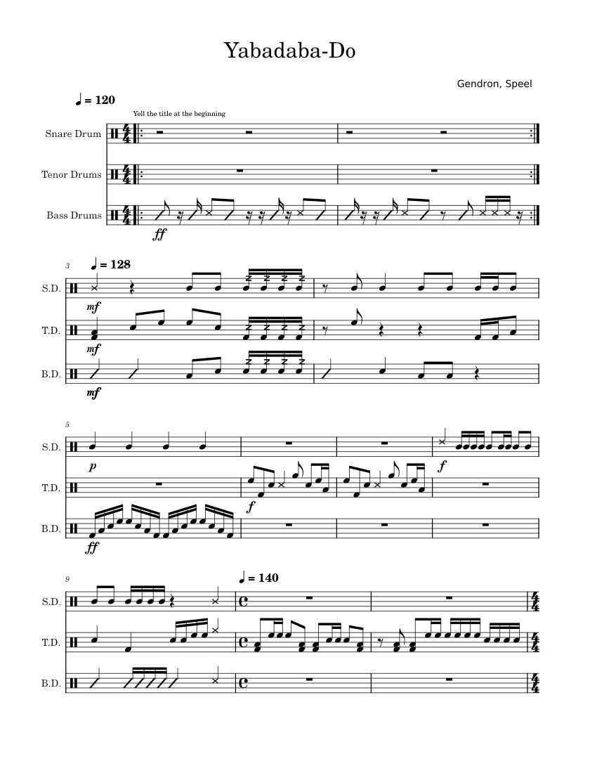 Yabadaba-Do, Matthew Gendron, Duncan Speel Sheet music for Snare drum ...