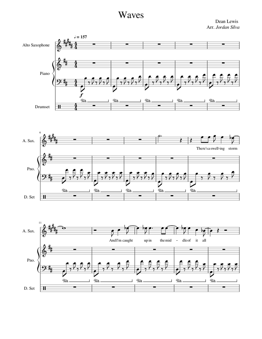 Waves Sheet Music for Piano, Saxophone alto, Drum group (Mixed Trio ...