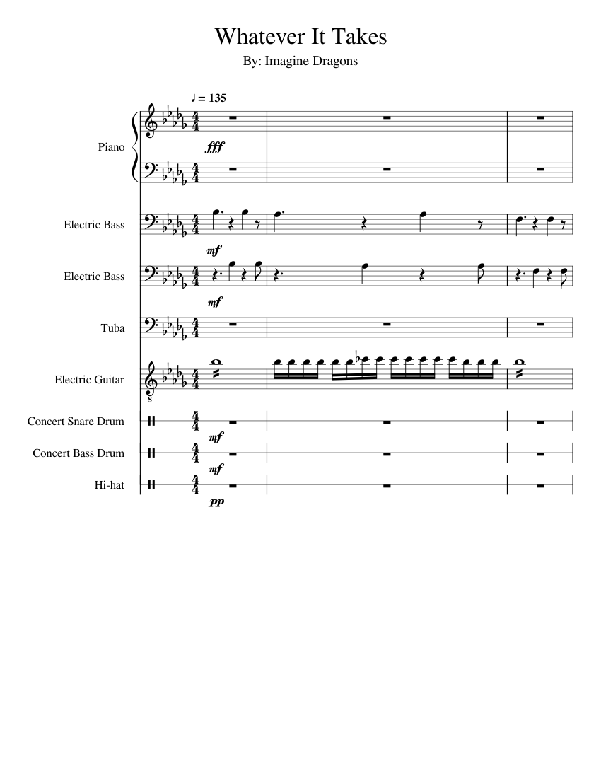 Whatever It Takes - Imagine Dragons Sheet music for Piano, Tuba, Snare ...
