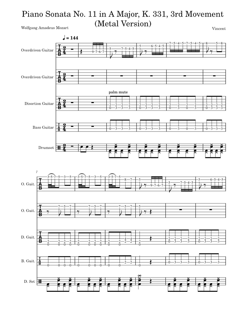 Mozart - Rondo Alla Turca (Metal Version) Sheet Music and Tab for ...