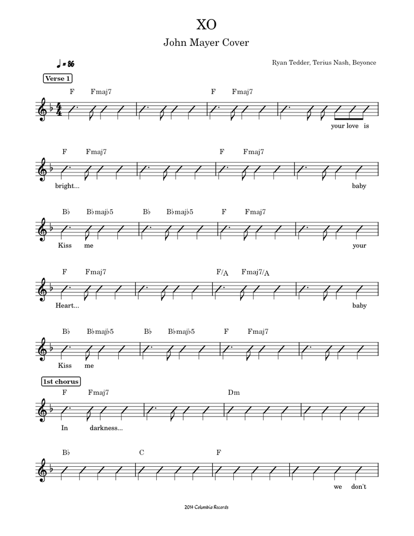 XO - Beyonce/John Mayer Sheet music for Piano (Solo) | Musescore.com