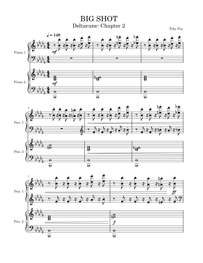 BIG SHOT – Toby Fox Sheet Music for Piano (Piano Duo) | MuseScore.com