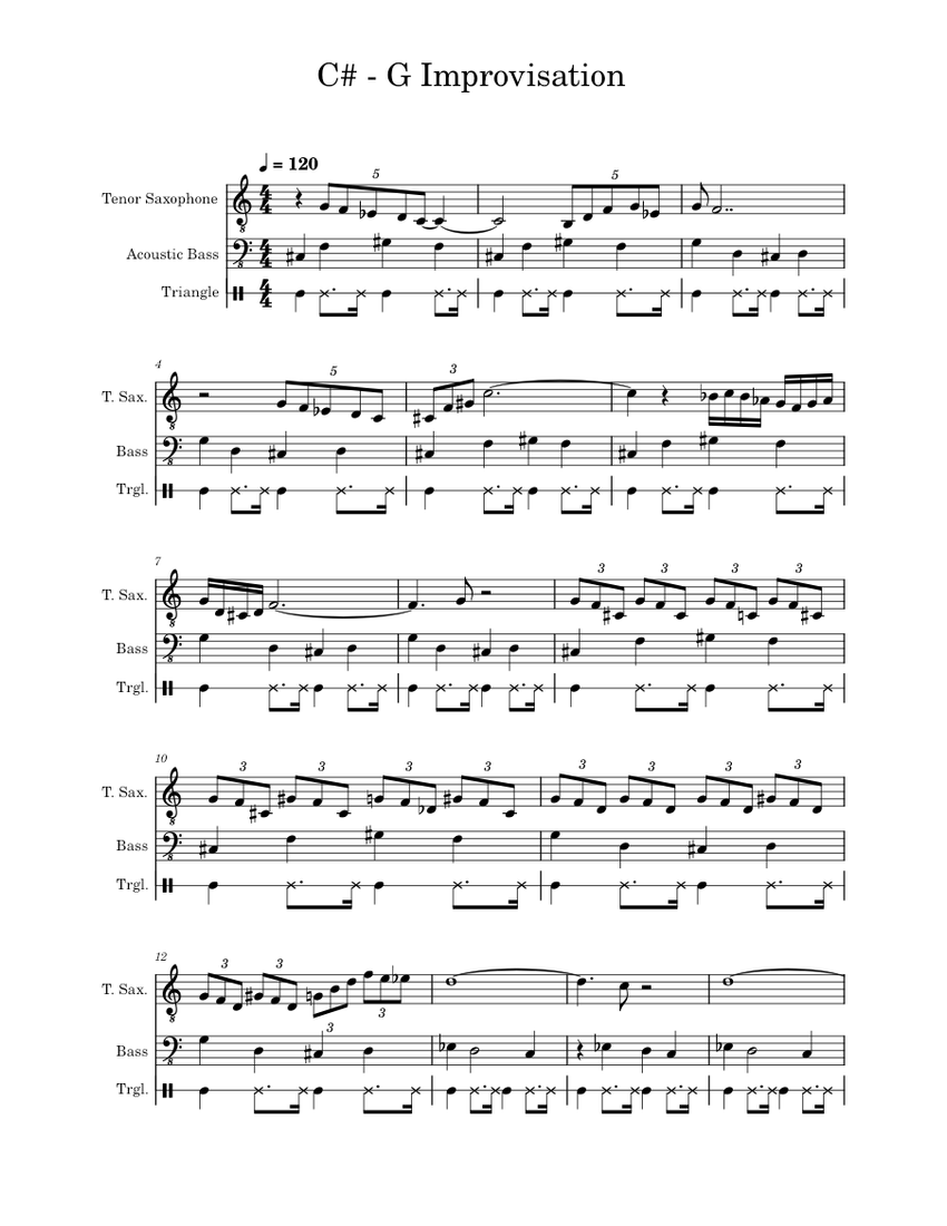 C# - G Improvisation Sheet music for Saxophone tenor, Bass guitar ...