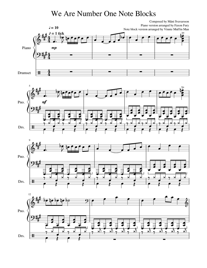We Are Number One Note Blocks Sheet music for Piano, Drum group (Mixed ...
