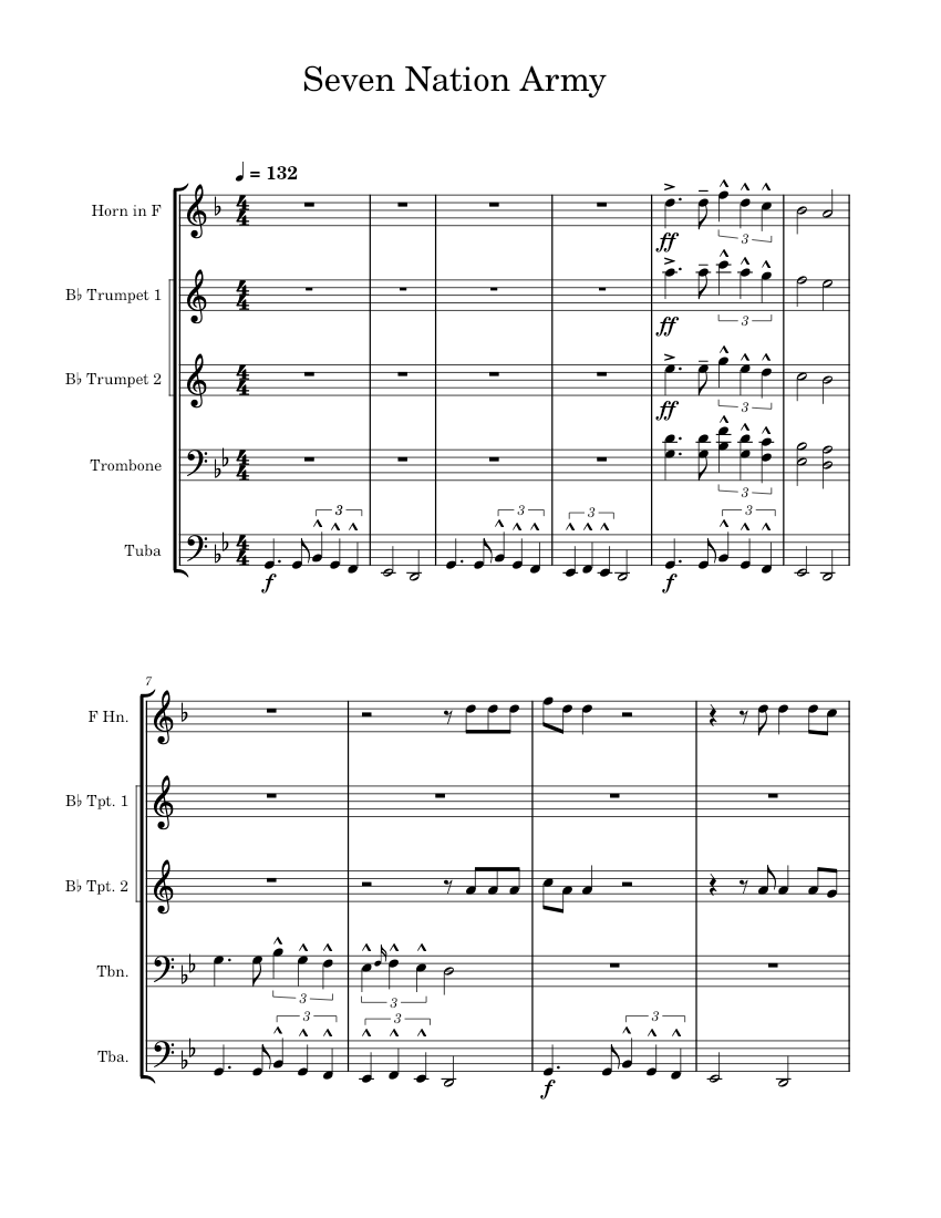 7 Nation Army – The White Stripes Seven Nation Army Brass Quintet Sheet ...