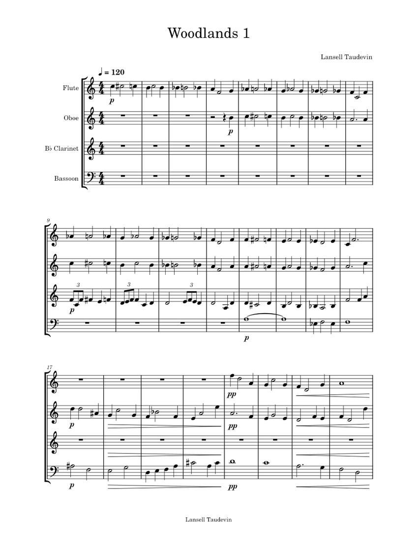 Woodlands 1 Sheet Music for Flute, Oboe, Clarinet in b-flat, Bassoon ...