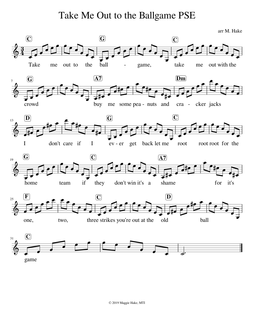 Take Me Out to the Ballgame PSE Sheet music for Piano (Solo) Easy ...