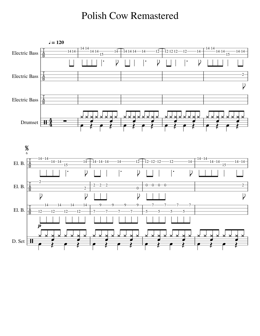 Polish Cow Sheet music for Bass guitar, Drum group (Mixed Quartet ...