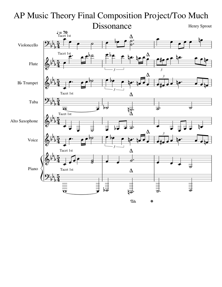 AP Music Theory Final Composition Project/Too Much Dissonance Sheet music for Piano, Tuba ...