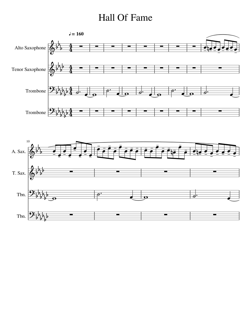 Hall of Fame by The Script Sheet music for Trombone, Saxophone alto ...
