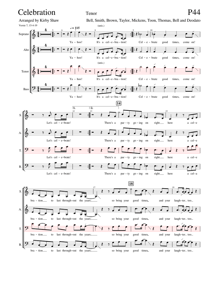 P44 Celebration tenor Sheet music for Soprano, Alto, Tenor, Bass voice ...