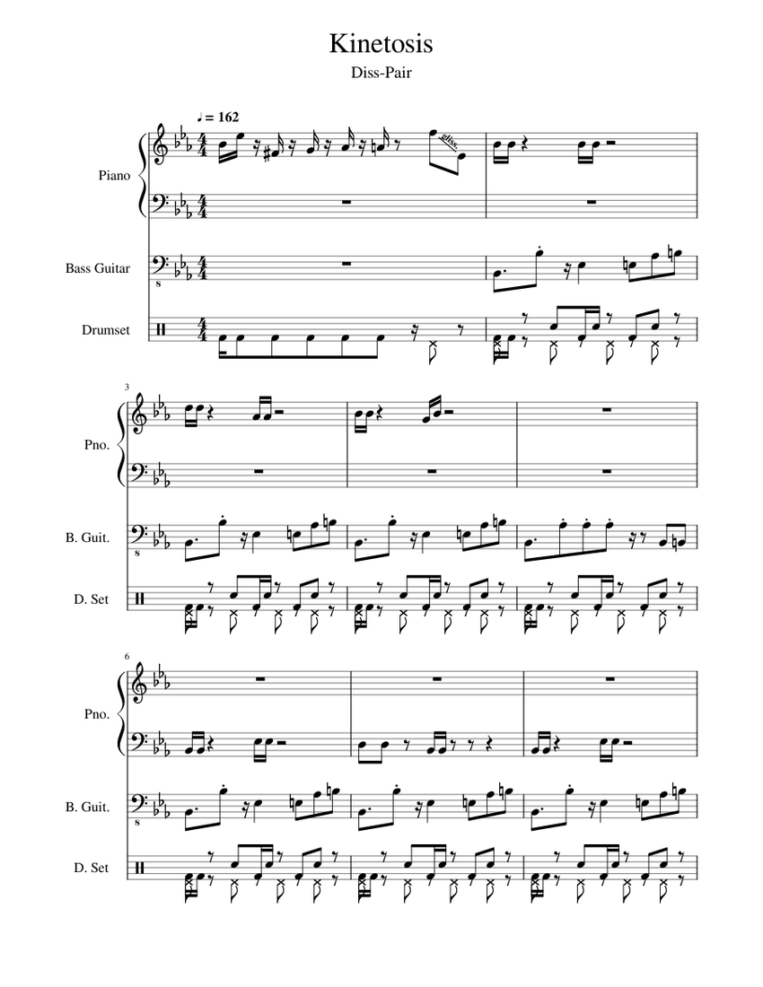 Kinetosis Sheet Music for Piano, Bass guitar, Drum group (Rock band ...