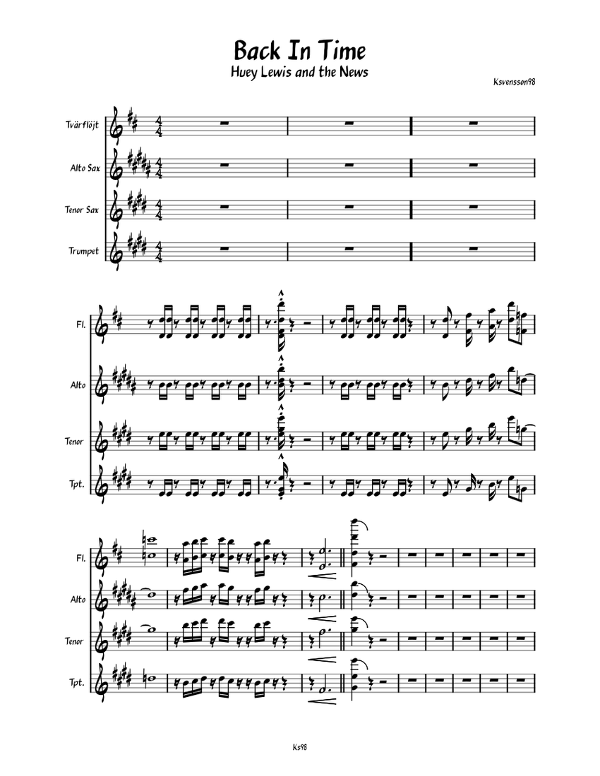 Back_In_Time Sheet music for Flute, Saxophone alto, Saxophone tenor ...