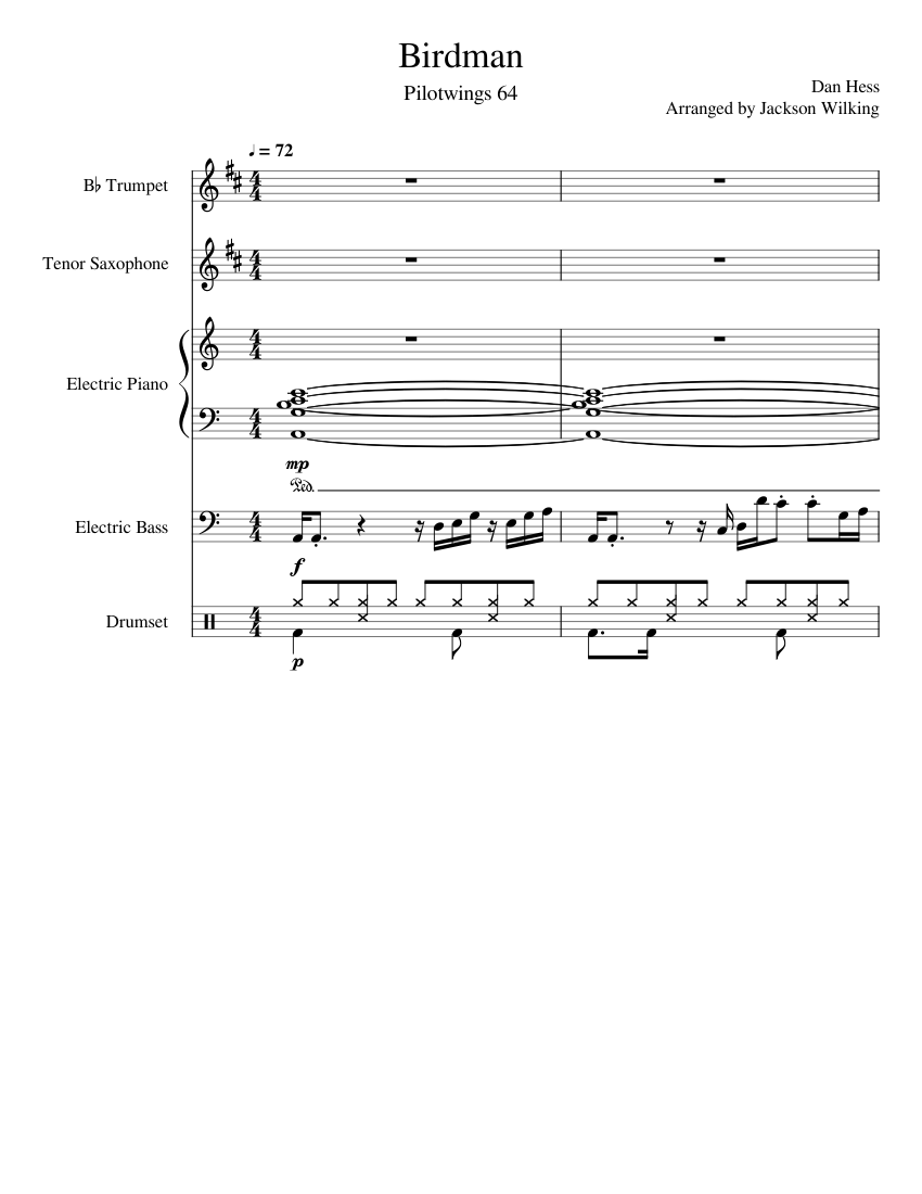 Birdman Jazz Funk Arrangement Sheet Music with Chords for Piano ...