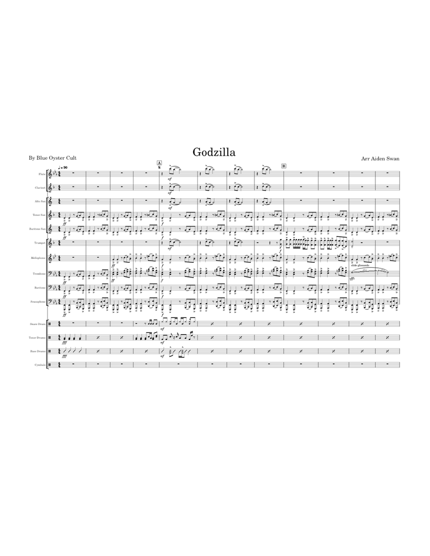 Godzilla – Blue Öyster Cult Sheet music for Trombone, Flute, Clarinet ...