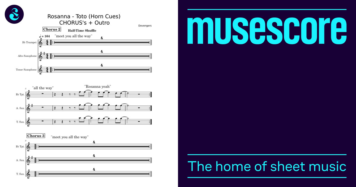 Rosanna – Toto Sheet Music for Saxophone alto, Saxophone tenor, Trumpet ...