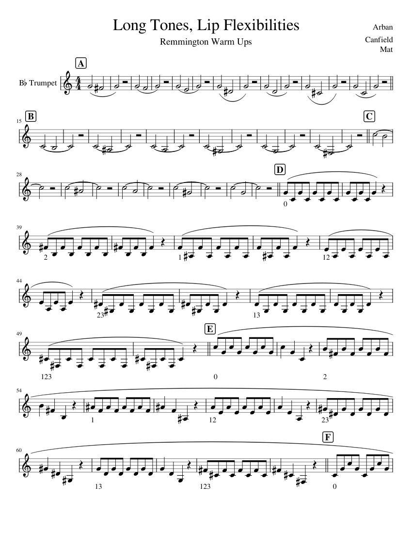 Long Tones, Lip Flexibilities Sheet Music for Cornet, Trumpet in b-flat ...