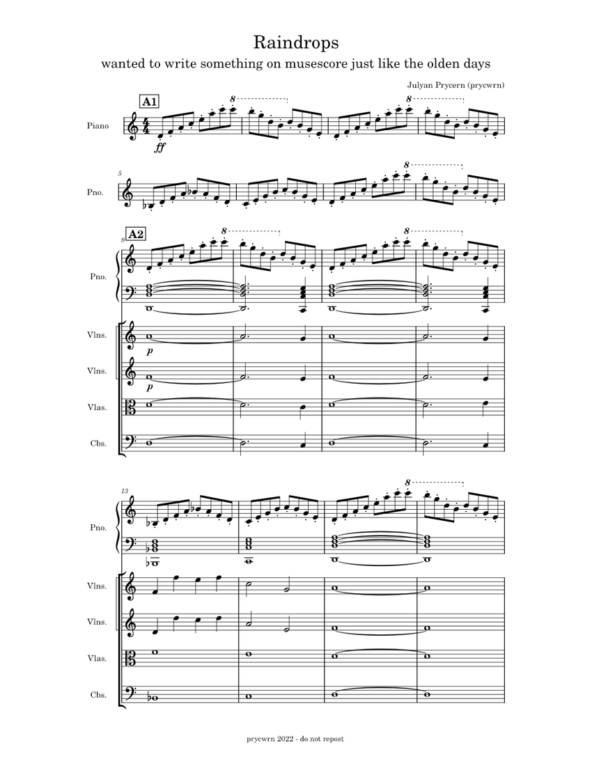 Raindrops - prycwrn Sheet music for Piano, Flute, Oboe, Drum group ...
