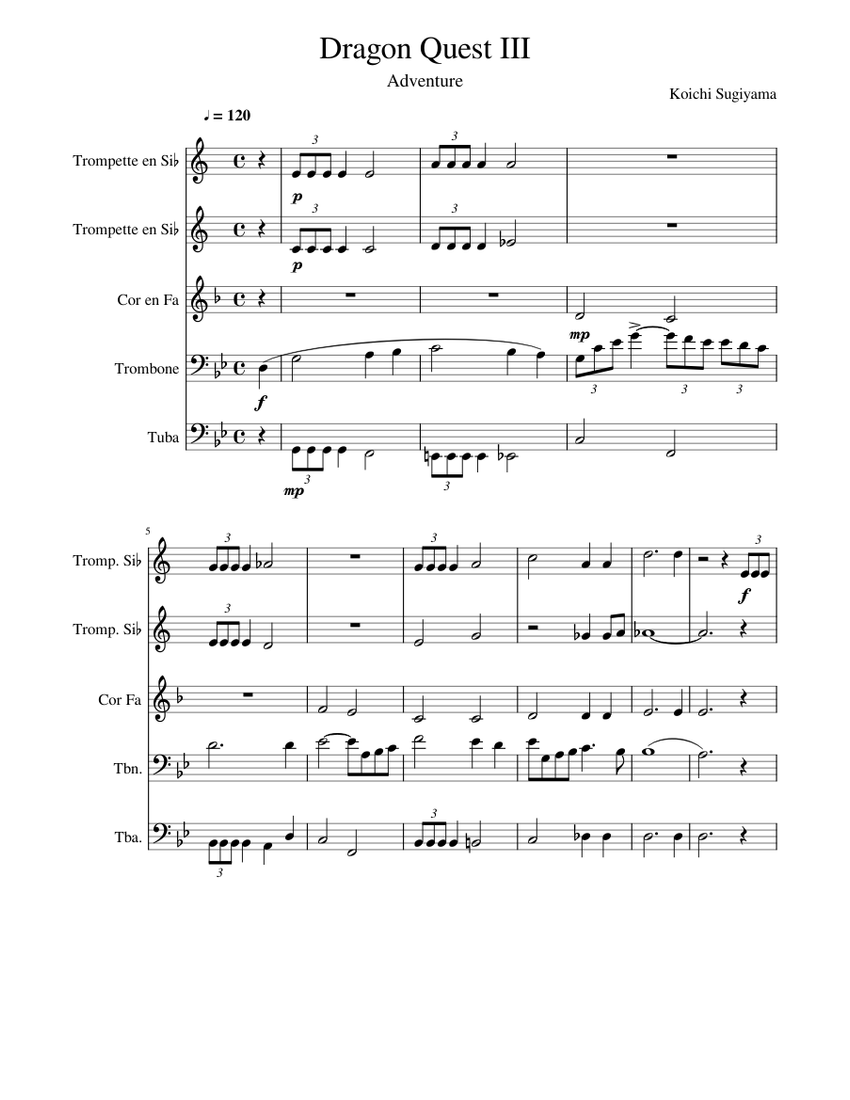 Dragon Quest III - Adventure Sheet Music for Trombone, Tuba, Trumpet in ...