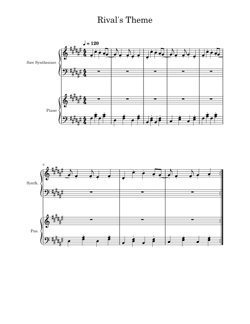 Rival's Theme Sheet music for Piano, Synthesizer (Mixed Duet ...