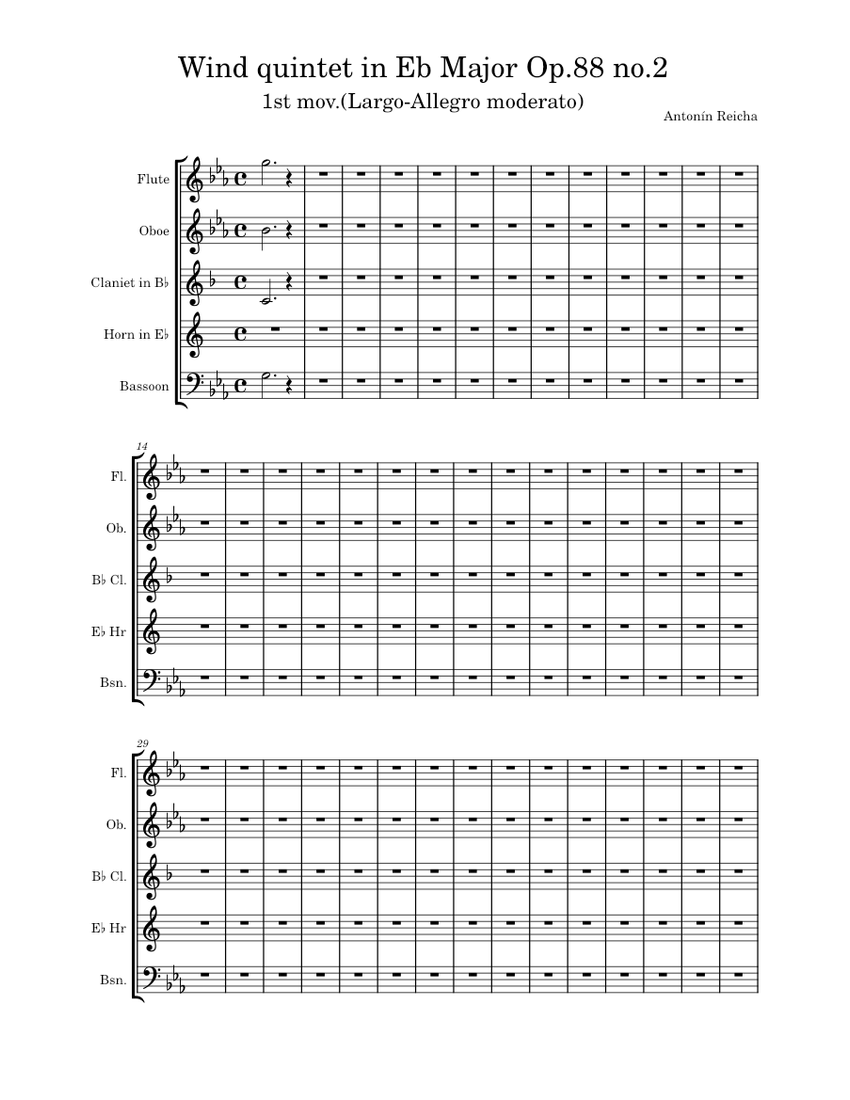 Win quintet in Eb Wind quintet in Eb Major Op.88 no.2 Sheet music for ...