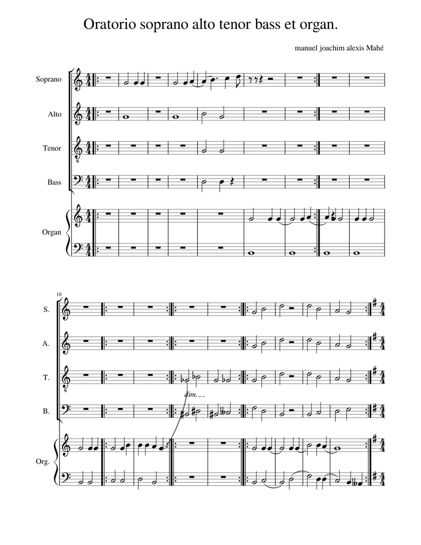 Oratorio soprano alto tenor bass et organ Sheet Music for Soprano, Alto ...