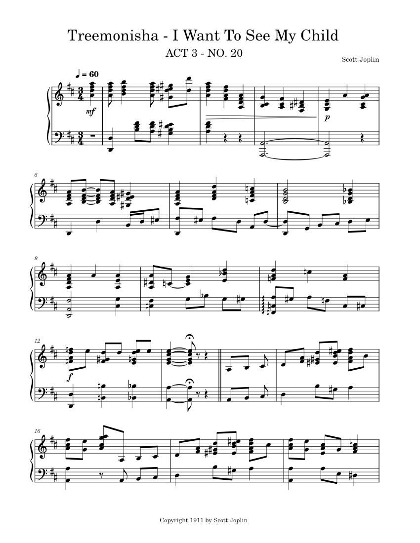 Treemonisha - I Want To See My Child (ACT 3 - NO. 20) by Scott Joplin ...