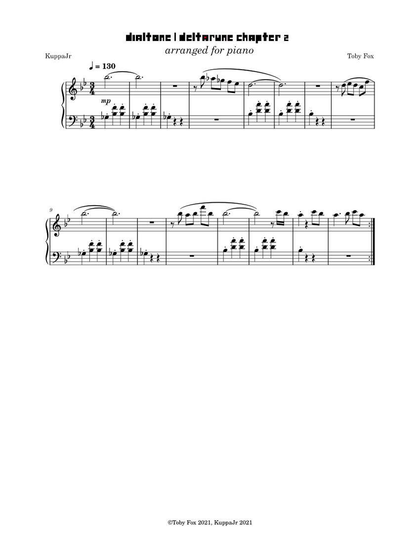 Dialtone | Deltarune Chapter 2 (Piano Arrangement) Sheet Music for ...