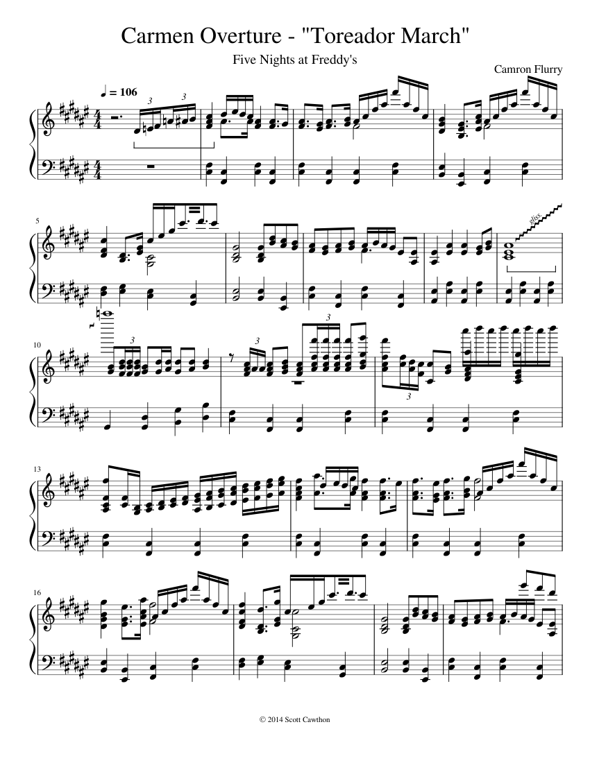 Freddy's Music Box (The Toreador March) Sheet Music for Piano (Solo ...