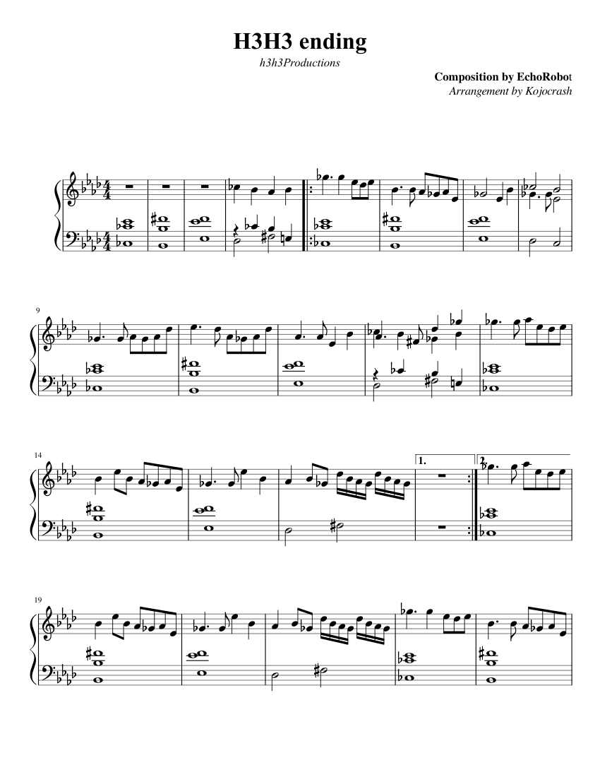 H3h3 Productions Ending Theme Sheet Music For Piano Solo