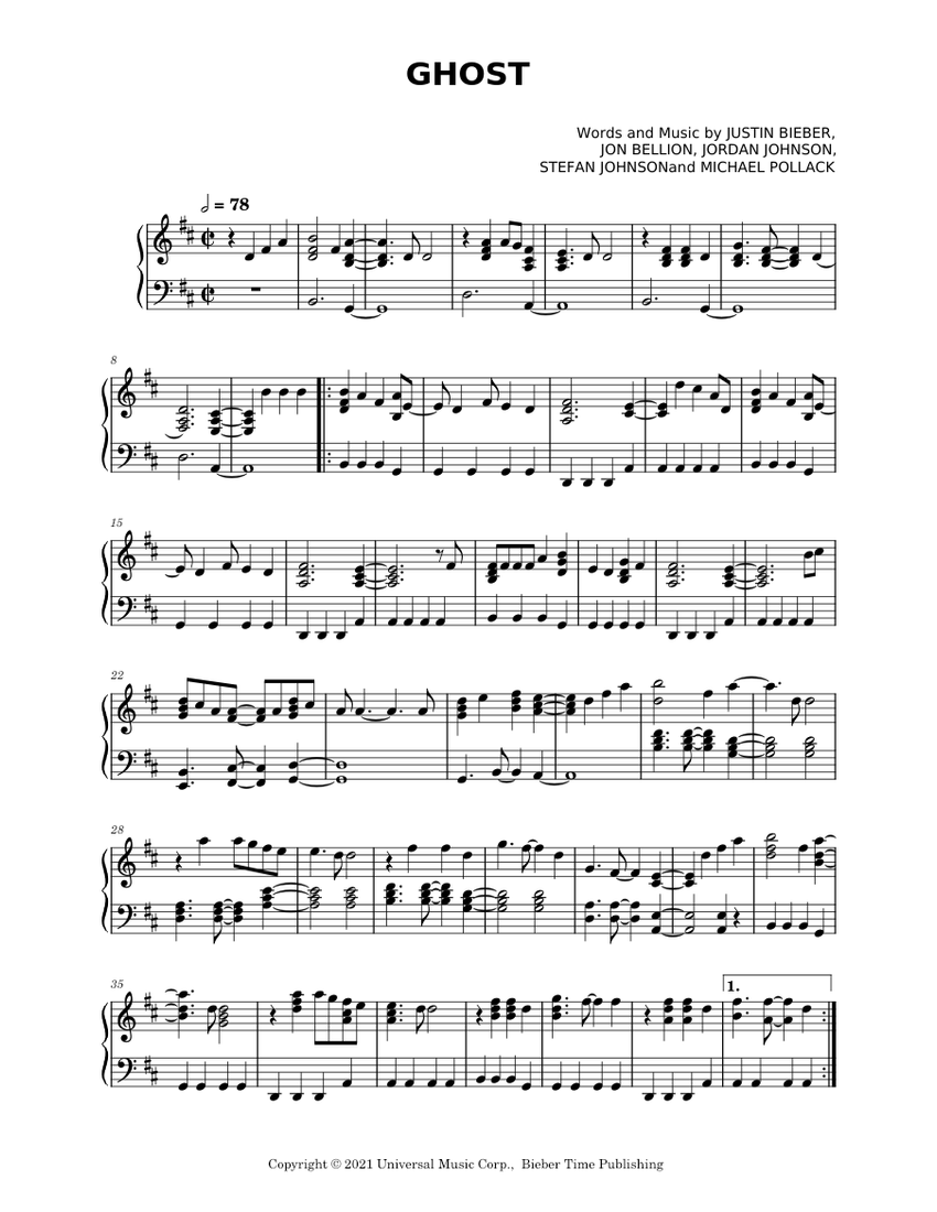 Ghost – Justin Bieber Sheet music for Piano (Solo) | Musescore.com