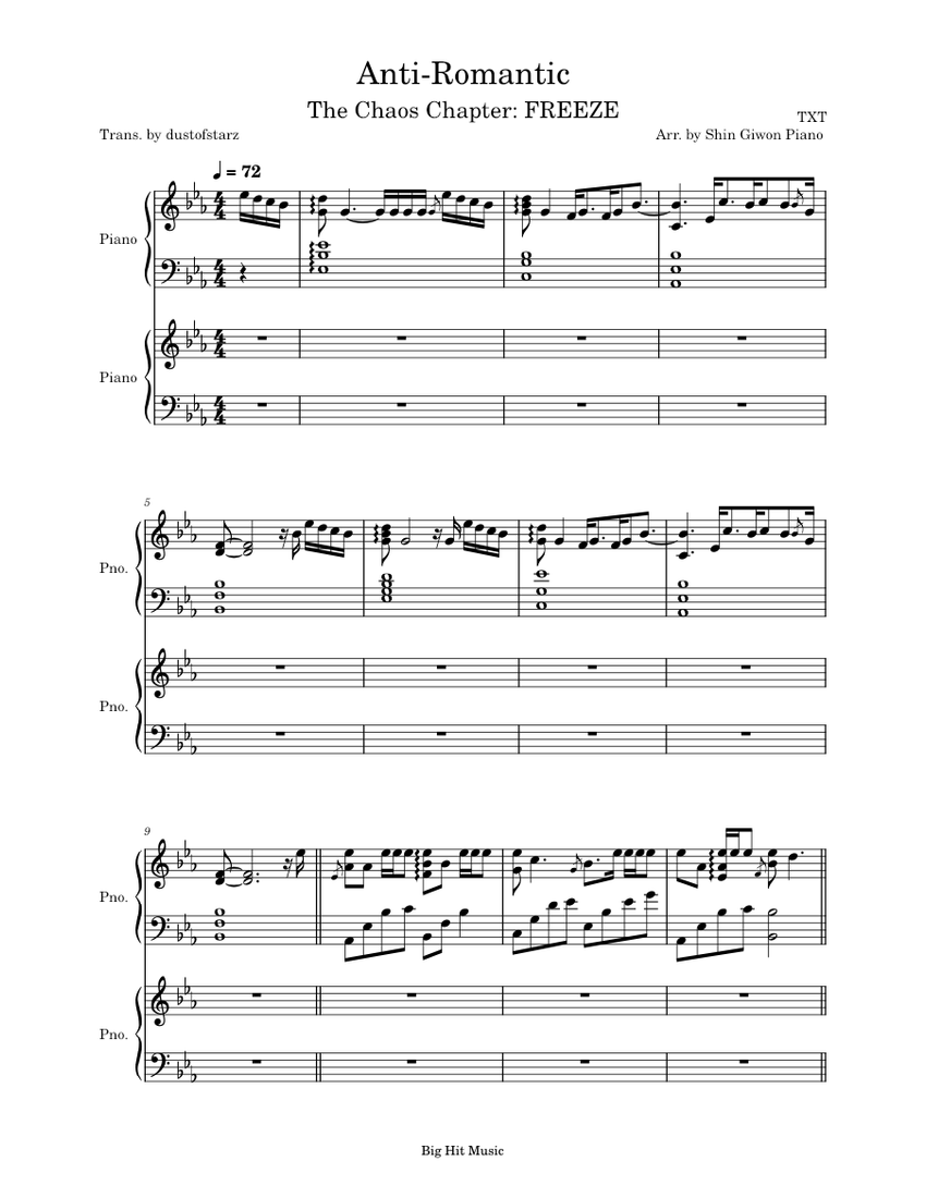 Anti-Romantic Duet - TXT (Shin Giwon Piano) Sheet music for Piano ...