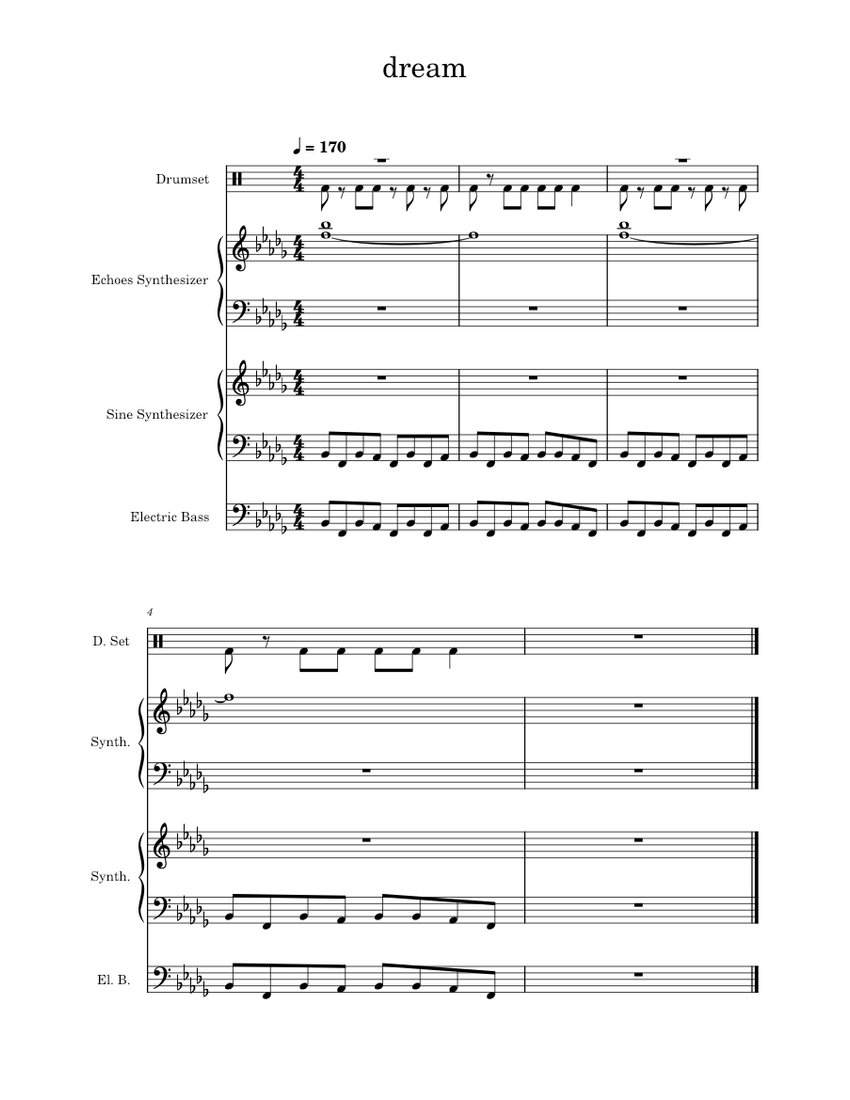 dream Sheet music for Bass guitar, Drum group, Synthesizer (Piano-Voice ...