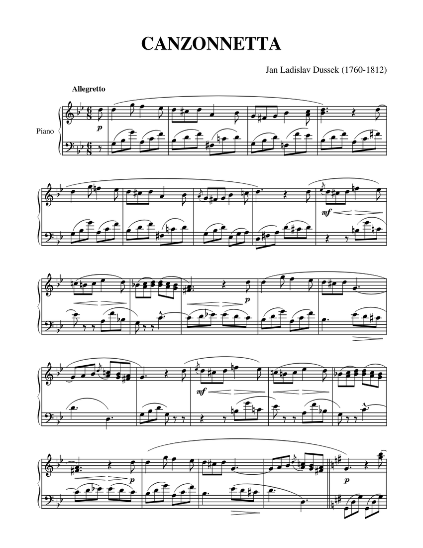 CANZONETTA (Dussek) Sheet Music for Piano (Solo) | MuseScore.com