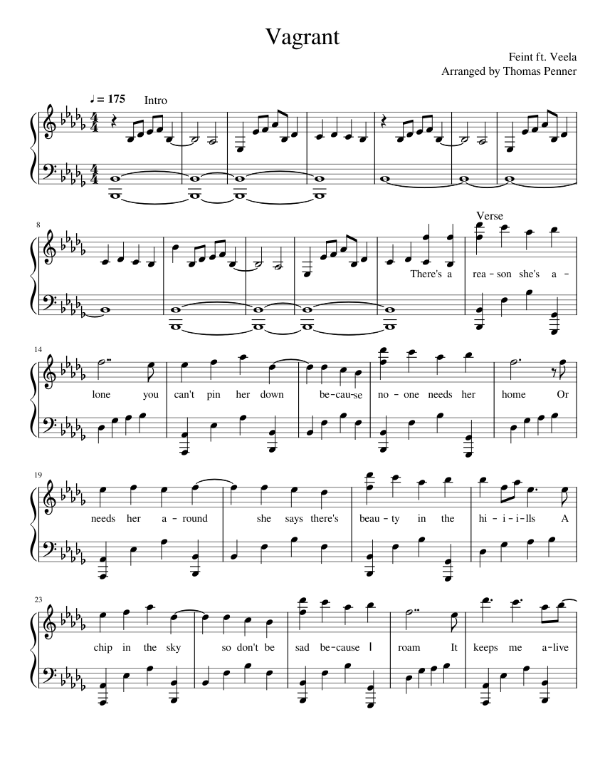 Feint ft. Veela - Vagrant Sheet Music for Piano (Solo) easy | MuseScore.com