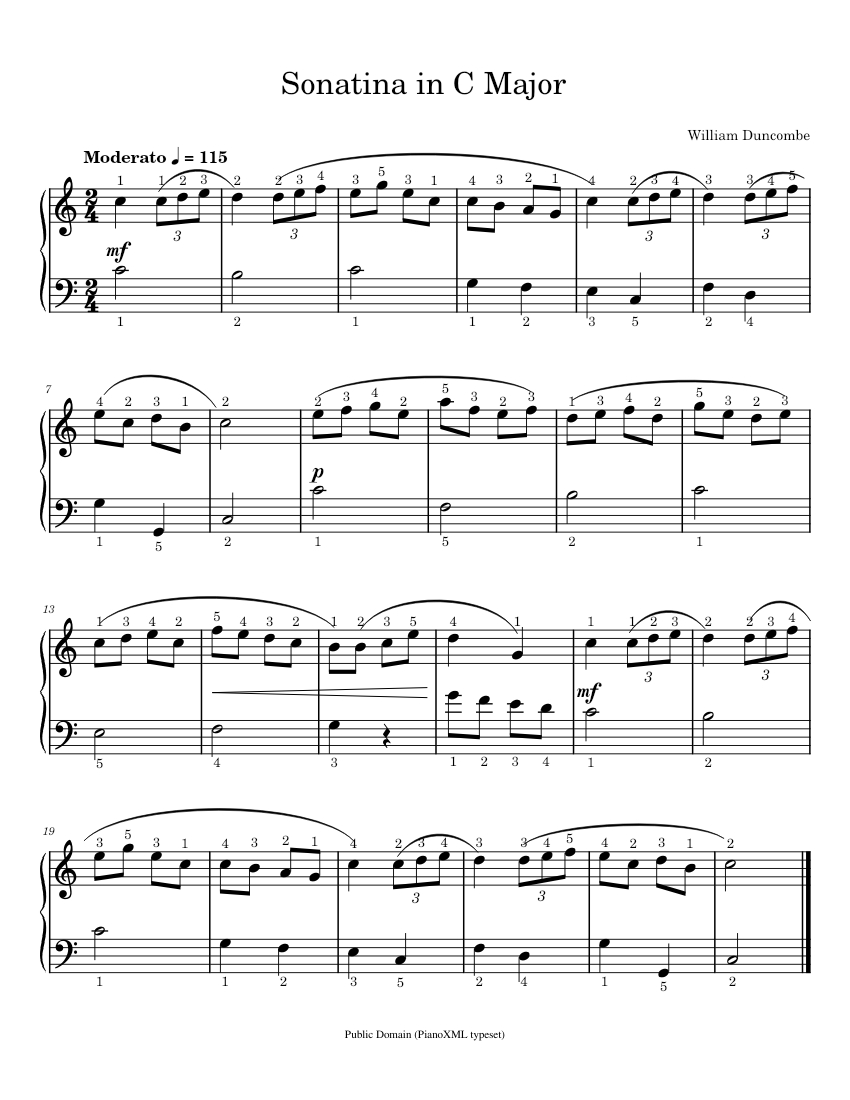 Piano Sonatina in C major – William Duncombe Sheet Music for Piano ...