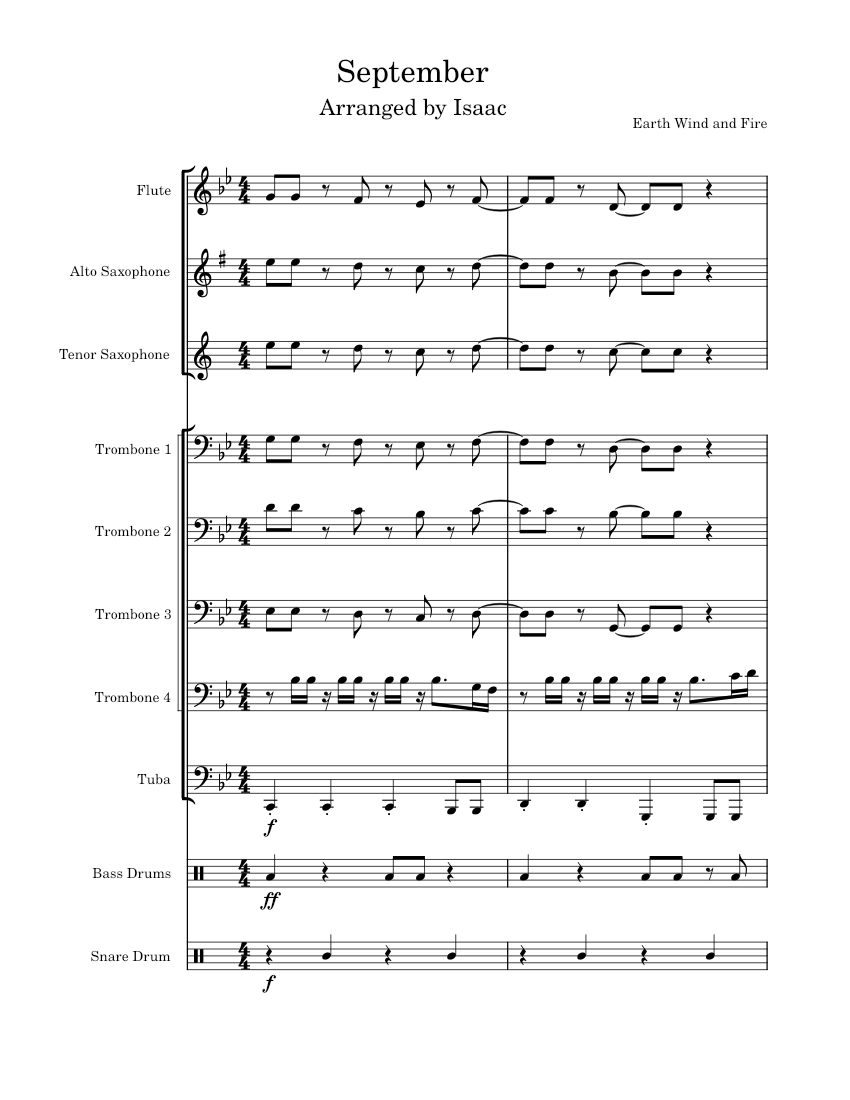 September – Earth, Wind & Fire Sheet music for Trombone, Tuba, Flute, Saxophone alto & more ...